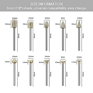 Diamond Grinding Burr Drill Bit, 20 PCS Diamond Burr Set with 1/8 Inch Shank Universal Fitment Rotary Tool Accessories for Stone Carving, DIY Grinding, Polishing, Engraving