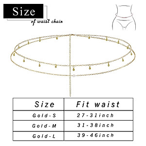 Wriidy Layered Beads Waist Chain Multilayer Bead Belly Chain Pearl Body Jewelry Accessories for Women(Gold/Silver) (Gold-fit for 31-38 inch waist)