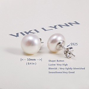 Pearl Earrings 10-11mm Button Freshwater Cultured Pearls 925 Sterling Silver Stud Earrings- VIKI LYNN