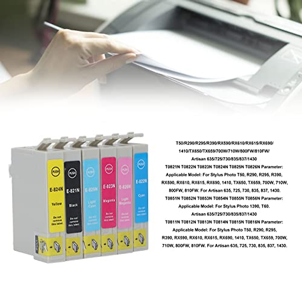 Ink Cartridge BK C M Y LC LM 6 Colors Printing Accessory Part Clear Printing Large Capacity Broad Utility for Photo Paper Document (T0851N/T0852N/T0853N/T0854N/T0855N/T0856N)