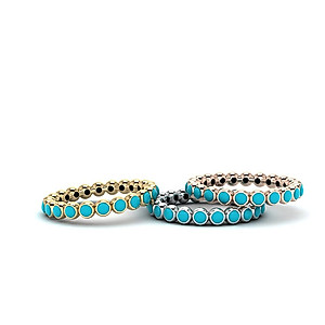 Full Band Turquoise Band Ring 925 Sterling Silver Turquoise Wedding Band 14k Turquoise Birthstone Ring By JEWELOVESTORE (10, Gold)