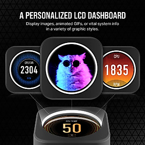 Corsair iCUE H150i Elite LCD XT Liquid CPU Cooler - IPS LCD Screen - Three AF120 RGB Elite Fans - 360mm Radiator - Fits Intel® LGA 1700, AMD® AM5, and More - Included iCUE Commander CORE - Black