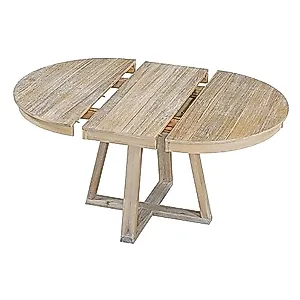 KoiHome Retro Functional Round 16" W Leaf, 4 Upholstered Family Dinner Room, 5pc Farmhouse Kitchen Chairs for 4 (Natural), 5 Piece Extendable Dining Table Set