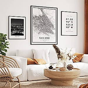 Dear Mapper SanJose United States View Abstract Road Modern Map Art Minimalist Painting Black and White Canvas Line Art Print Poster Art Print Poster Home Decor (Set of 3 Unframed) (12x16inch)