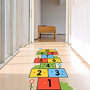 HUANLE Kids DIY Lattice Floor Sticker Hopscotch Footprint Room Decor Number Brain Games Sticker Digital Pathway Art Floor Tile Decals Puzzle Games Party Social Decor for Baby Room Classroom Nursery (Hopscotch H)