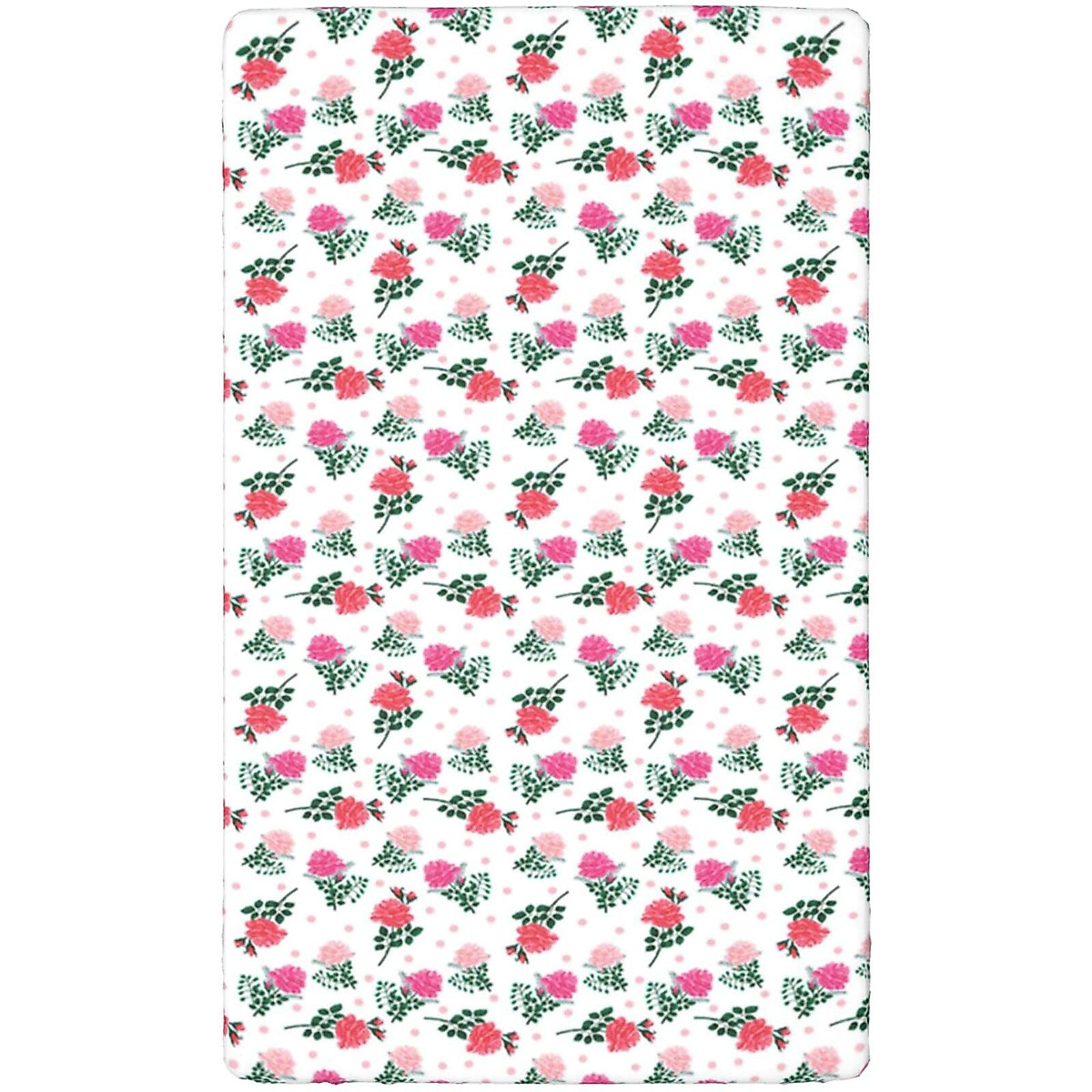 Rose Themed Fitted Mini Crib Sheets,Portable Mini Crib Sheets Soft and Breathable Bed Sheets-Great for Boy or Girl Room or Nursery,24“ x38“,Rose Dark Coral
