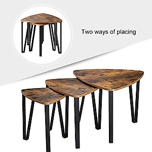 VASAGLE Nesting Coffee Tables, End Tables Set of 3 for Living Room Bedroom, Industrial Small Stacking Side Tables with Metal Frame for Couch, Rustic Brown and Black ULNT13X, 23.1 x 23.1 x 17.7 Inches
