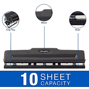 Swingline 2-3 Hole Punch, Semi-Adjustable, Light Duty Hole Puncher, 10 Sheet Punch Capacity, Black (74015)