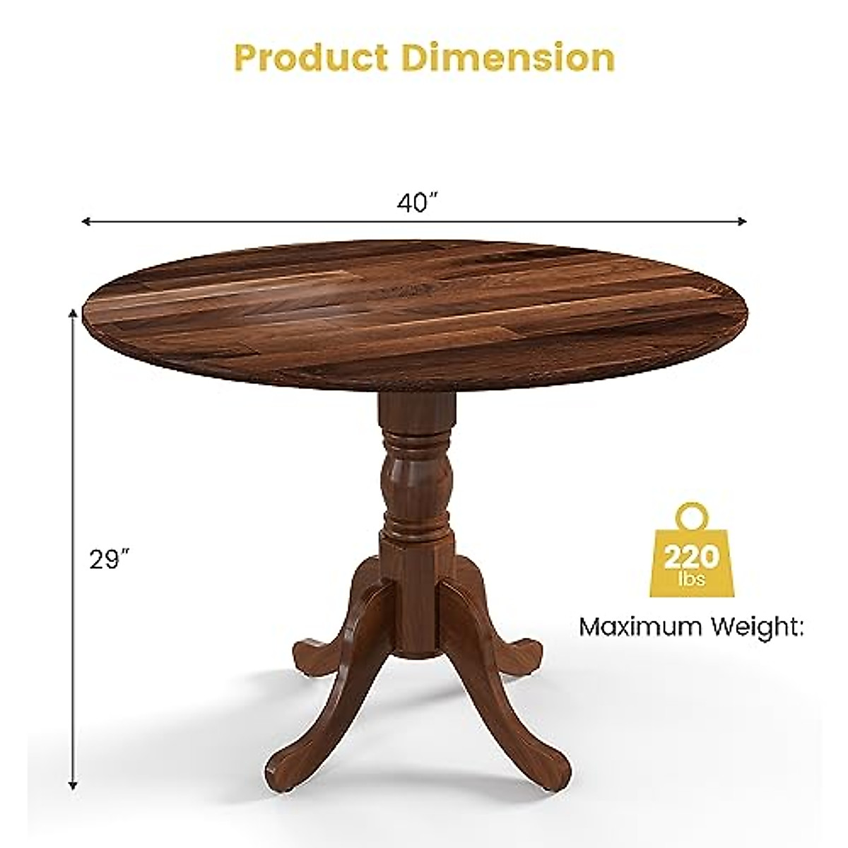 Giantex Wooden Dining Table, 40" D X 29" H, Pedestal Tables W/Round Tabletop & Curved Trestle Legs, 4-Person Round Dinner Table for Kitchen, Dining Room, Living Room (40" D, Walnut)