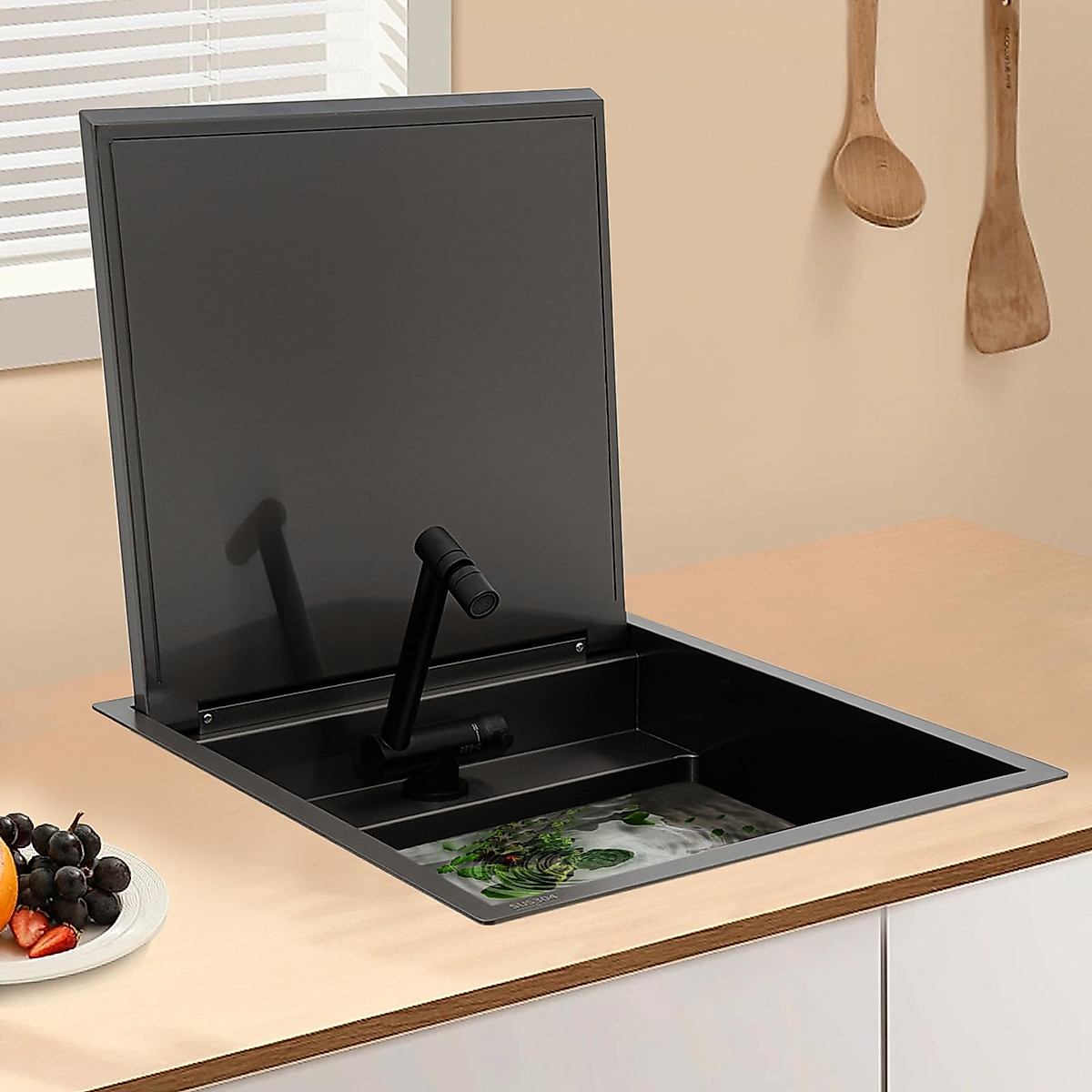 18 Inch x 17 Inch x 9 Inch Drop In Single Bowl Kitchen Sink Workstation Undermount Stainless Steel Bar Sink Commercial Rectangular Kitchen Sink with Folding Faucet Drain Kit Nano Coating Satin Finish