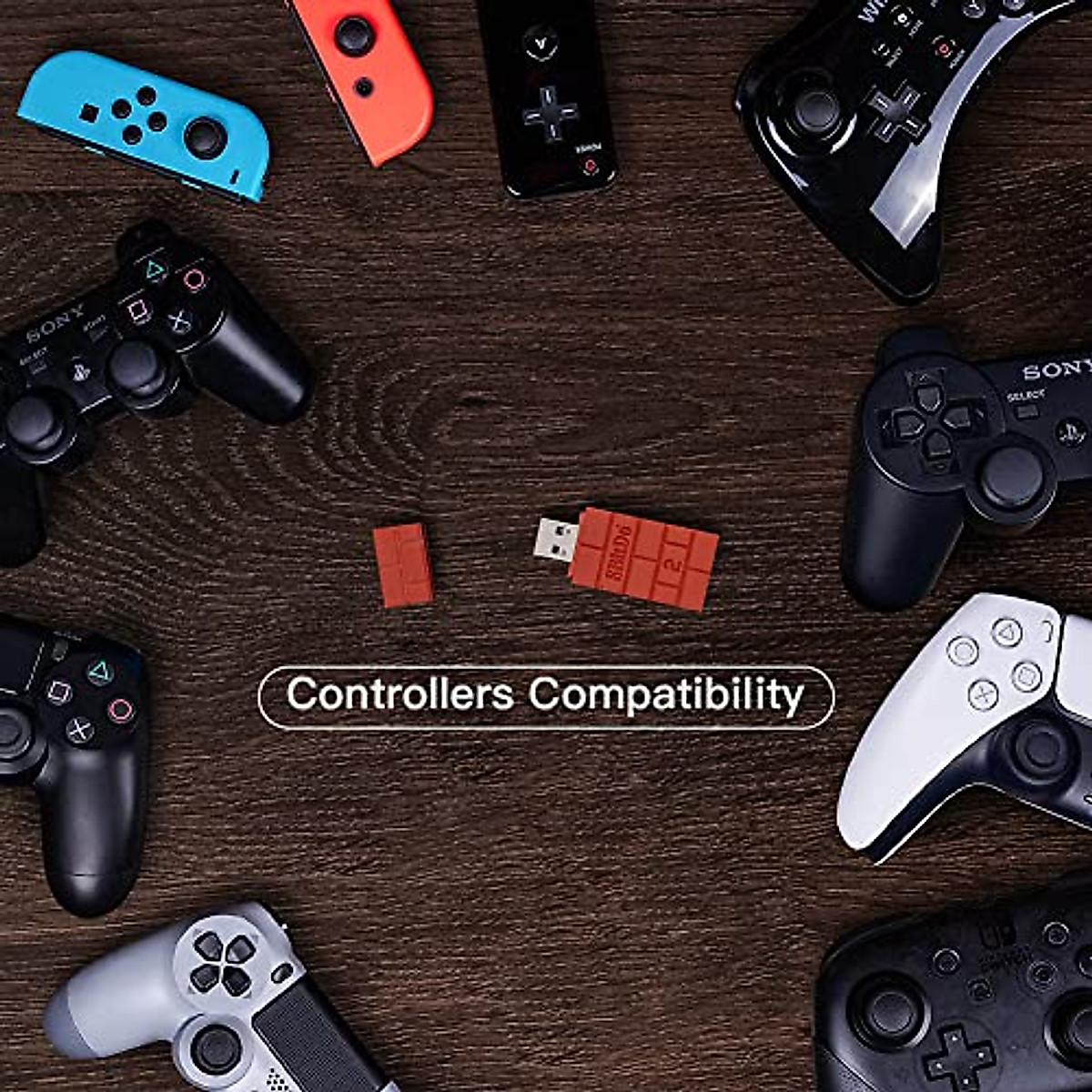 8Bitdo Adapter 2 USB Wireless Switch Controller for Windows, Mac & Raspberry Pi, Compatible with Xbox Series X & S Controller, Xbox One Bluetooth Controller, PS5/PS4/PS3 Controller