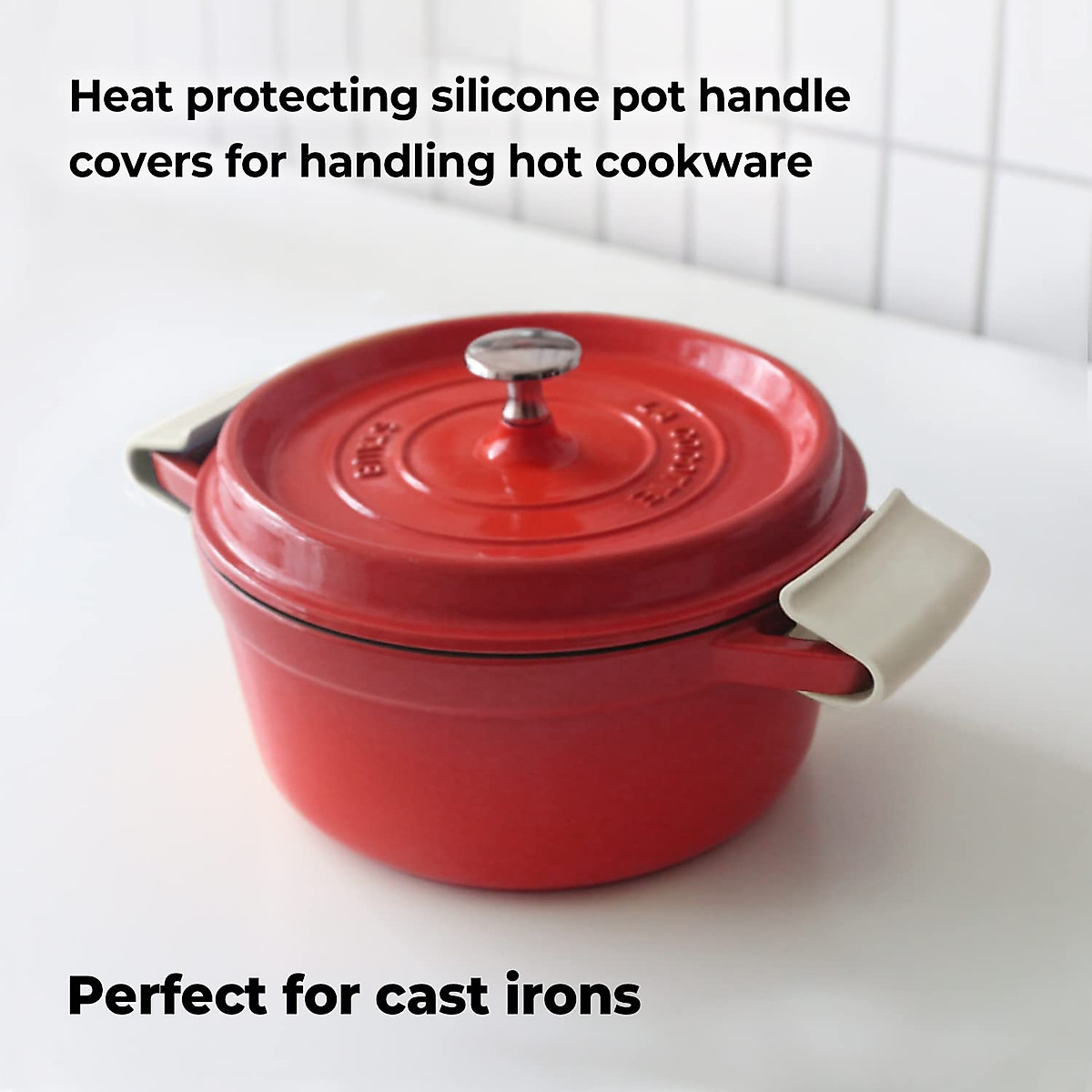 Carrotez Silicone Pot Holders, Heat Resistant Pot Handle Covers for Kitchen, Accessories for Cast Iron or Ceramic Dutch Ovens, 1 Pair (2 pcs) - Cream