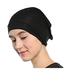Black Under Scarf Tube Cap with Brim (Hijab Accessory), Black, Size One Size
