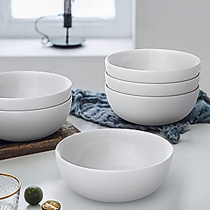 MEKY Cereal Bowls, Glassware 18oz White Salad Bowls Sets 5.5 Inch 6 Piece, Restaurant, Family Party and Kitchen Use, Round