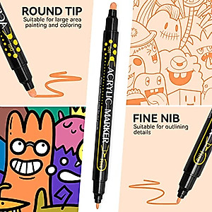 Tesquio 24 Colors Paint Markers Paint Pens, Dual Tip Acrylic Paint Pens, Ideal for Wood, Rock Painting, Canvas, Stone, Glass, Ceramic, DIY Crafts Making Art Supplies