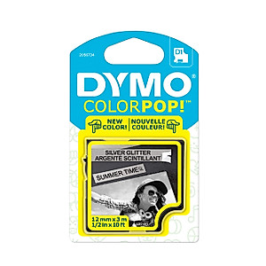 DYMO COLORPOP Authentic Label Maker Tape, 1/2" W x 10' L, Black Print on Silver Glitter, D1 Standard