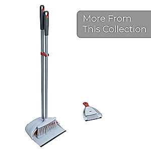 Smart Design Dustpan Broom Set - Non-Slip Comfort Grip Handle - Standing Upright Storage - Odor Resistant - Cleaning, Hardwood, Tile, Cement, Flooring and Pet Hair - 38.5 inch - Gray and Sunset Orange
