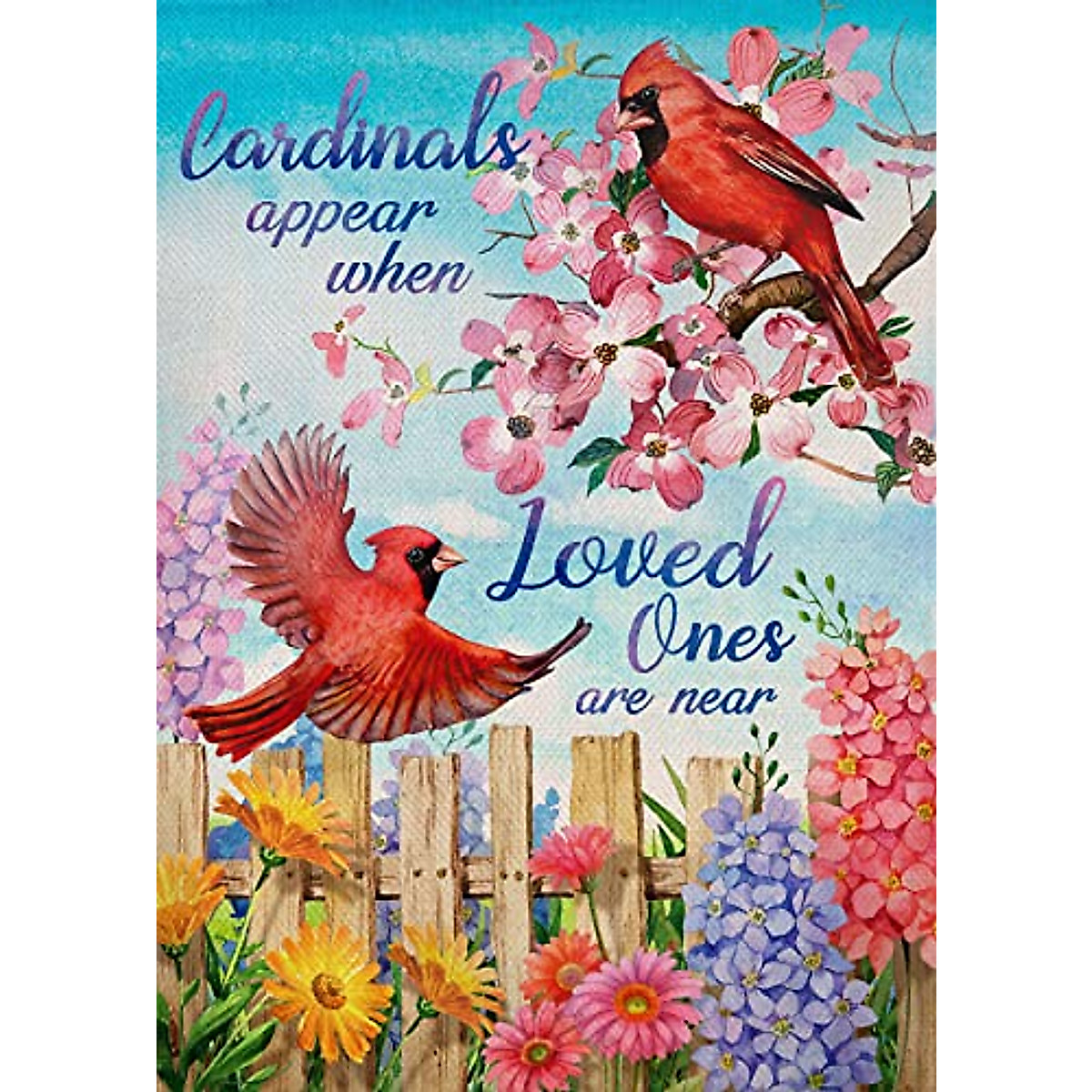 Covido Home Decorative Cardinals Appear When Loved Ones are Near Spring Garden Flag, Summer Bird Porch Yard Dogwood Daisy Flower Outside Decoration Inspirational Outdoor Small Decor Double Sided 12x18