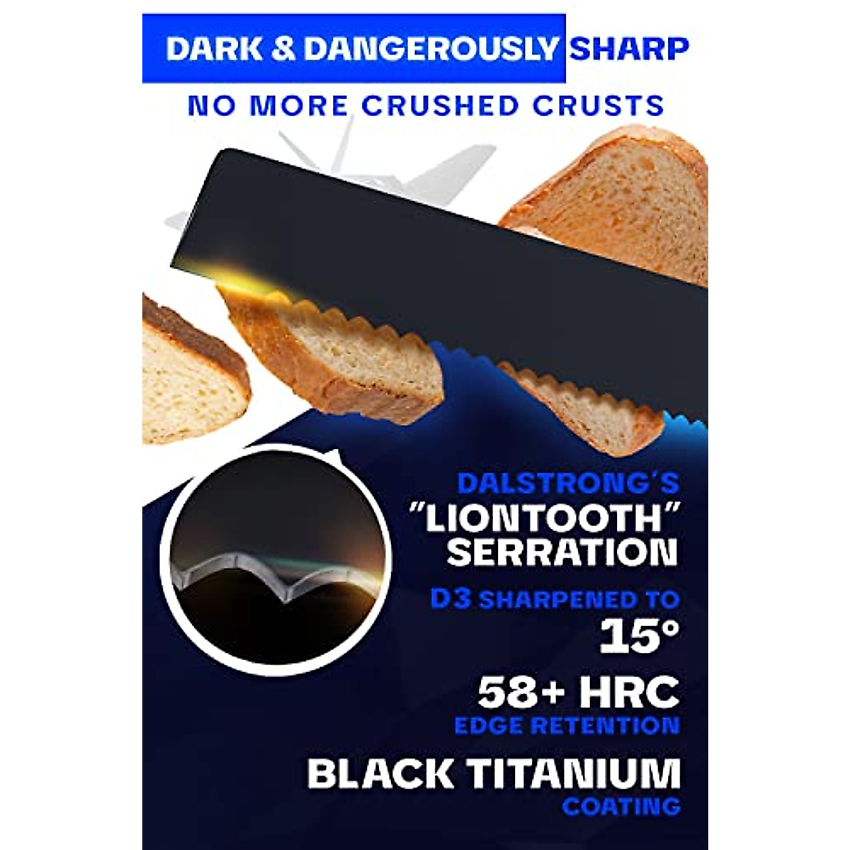 Dalstrong Serrated Bread Knife - 9 inch - Shadow Black Series - Black Titanium Nitride Coated - High Carbon - 7CR17MOV-X Vacuum Treated Steel - Bread Slicer Cutter - Slicing - Sheath - NSF Certified