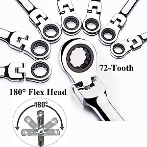 TR TOOLROCK 8pcs Flex-Head Ratcheting Wrench Set, SAE Ratcheting Combination Wrenches, Chrome Vanadium Steel, 72-Teeth Construction with Organizer Bag, 5/16" 3/8" 7/16" 1/2" 9/16" 5/8" 11/16" 3/4"