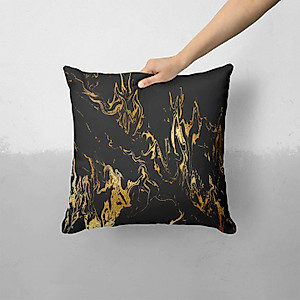 iiRov Black & Gold Marble Swirl V1 - Custom Decorative Home Decor Indoor or Outdoor Throw Pillow Cover for Sofa, Bed or Couch Cushion (Pillow CASE Cover ONLY)