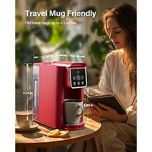 SHARDOR Single Serve Coffee Maker, Hot and Iced Coffee Machine for K Cup Pods & Ground Coffee, 6 to 14 Oz Brew Sizes, with 50 oz Large Water Tank, Removable Drip Tray, Stainless Steel, Red