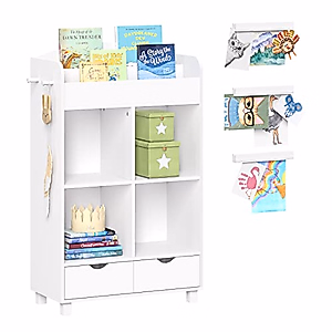 RiverRidge White Book Nook Kids Cubby Storage Cabinet with Bookrack with a 3-Pack Magnetic Art Bar