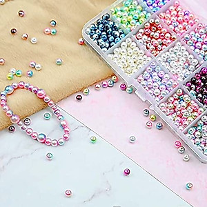 1200 Pieces Gradient Pearl Beads for Jewelry Making Faux ABS Pearls Beads for Craft DIY 6mm Loose Round Spacer Beads with Hole Multicolored Smooth Beads for Bracelets Earrings Necklaces (15 Colors)