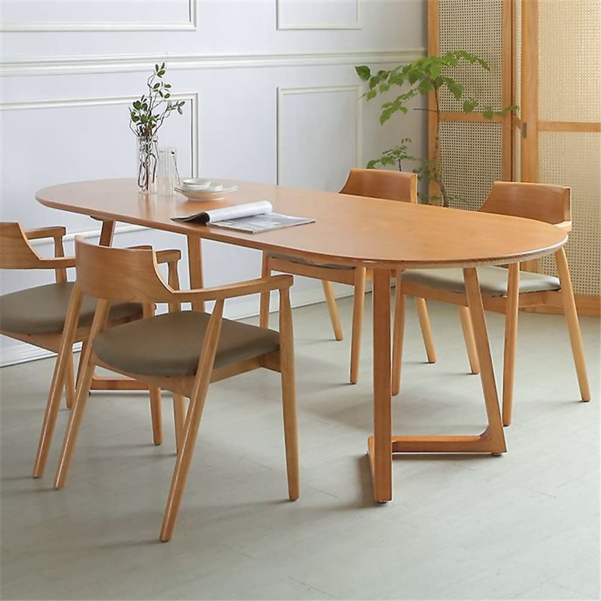 NIUYAO Modern Solid Oval Table with Double Pedestal, Natural Wood Simplicity Classic Pine Tabletop Furniture for Dining Room Kitchen Leisure Coffee Table -63" L x 27.5" W x 29.5" H