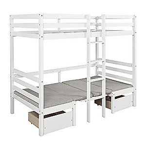 Twin Over Twin Bunk Beds Convertible Dorm Loft Bed and Down Desk for Teens, Boys or Girls, No Box Spring Needed White
