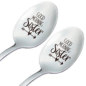THREE HUMAN 2 Pieces Good Morning Sister Spoon, Gifts for Friend, Sister Birthday, Sister In Law