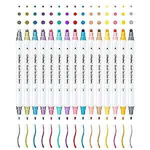 Ohuhu Dual Tip Dot Markers: 15 Colors Dot Marker Pens (Fine & Dot) for Kids Adults Water-Based Ink Metallic & Regular Colors Dot Pens for Journaling Scrapbooking DIY Highlighting Drawing Markers
