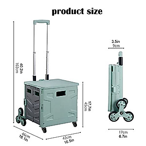 Folding Trolley Cart, Boot Cart with Noiseless Wheel, Foldable Utility Cart Heavy Duty Handcart with Stair Climbing Wheels Portable for Groceries Collapsible Teacher Crate for Office
