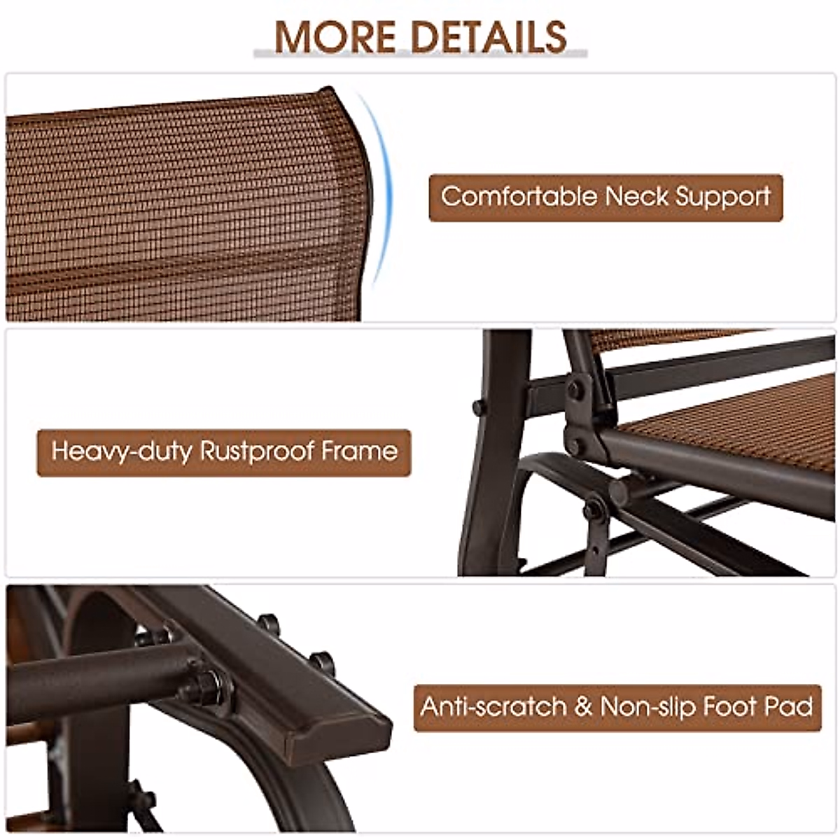 Tangkula Patio Glider Bench, 2-Person Outdoor Rocking Bench with High Back & Curved Armrests, Swing Glider Loveseat with Spacious Seat for Backyard, Balcony, Poolside, Porch (Brown)