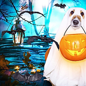 ILEBYGO 5Pcs Halloween Bats, Rubber Vampire Bats, Hanging Bat for Halloween Party, April Fool's Day,Haunted House Decoration