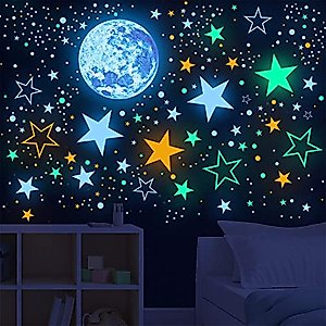 Glow in The Dark Stars,Glow in The Dark Stars and Moon for Ceiling Glow in The Dark Wall Decal Colorful Glowing Space Galaxy Wall Stickers for Kids Boys Girls Bedroom Living Room Nursery Decor