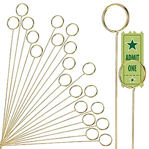 Bremorou 20 Pcs Flower Card Holder Stick Floral Card Holder Picks Round Photo Memo Holder Pick 12 Inch Gold Floral Card Holder Clip Wire Place Card Holder For Wedding Birthday Cake Party Favor