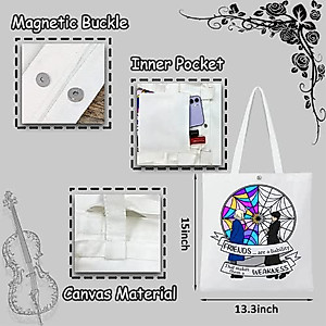 Hymik 2 Pcs Addams Movie Tote Bag and Makeup Bag, Wednesday Fans Gift Wednesday AD Is My Spirit Animal Makeup Accessories Zipper Pouch Girls Pencil Case Women Handbags Purses