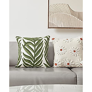 Summoning Green Leaf Throw Pillow Covers 18x18, Plant Embroidered Pillows Decorative Throw Pillows for Couch Bed Sofa Bedroom (Pack of 1)