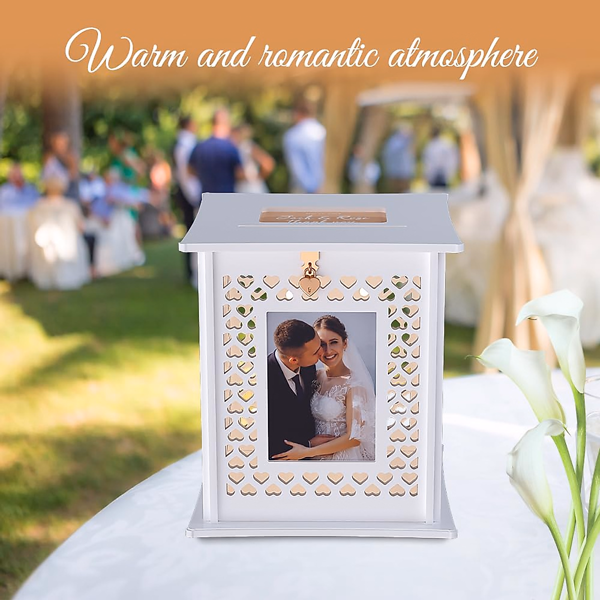 Large Wooden Wedding Card Box Gift Card Box for Reception Wedding Decoration Box with Photo Frame for 5*7 Photo- Envelope Post Money Gift Box Holder