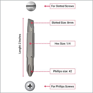 1/4 Hex Screwdriver Bit Set for Drill - Double Ended Driver for Phillips and Slotted Screw (3-Pack) (2 Inches (Short))