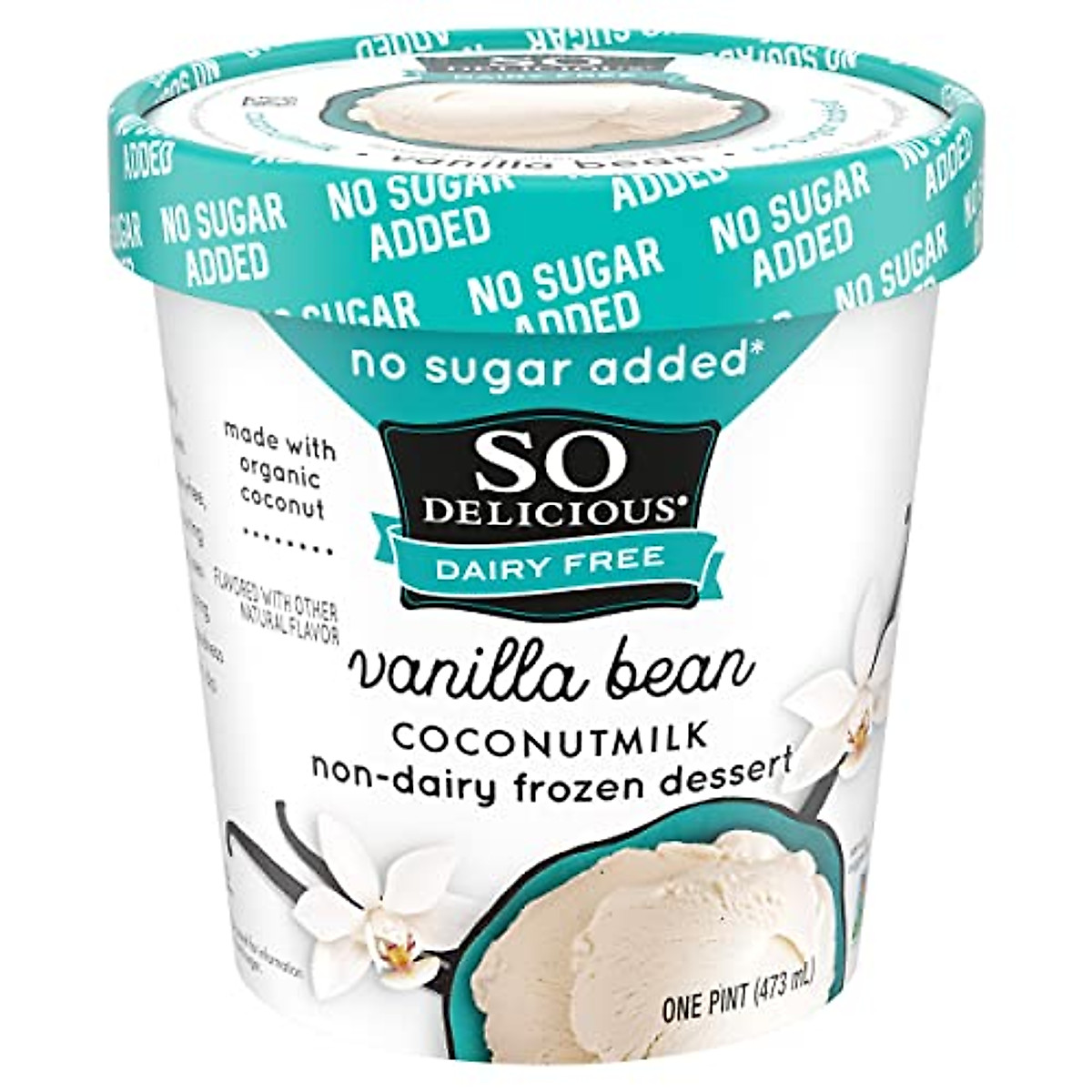 So Delicious Dairy Free Coconut Milk Frozen Dessert, Vanilla Bean, No Sugar Added, Vegan, Non-GMO Project Verified, 1 Pint