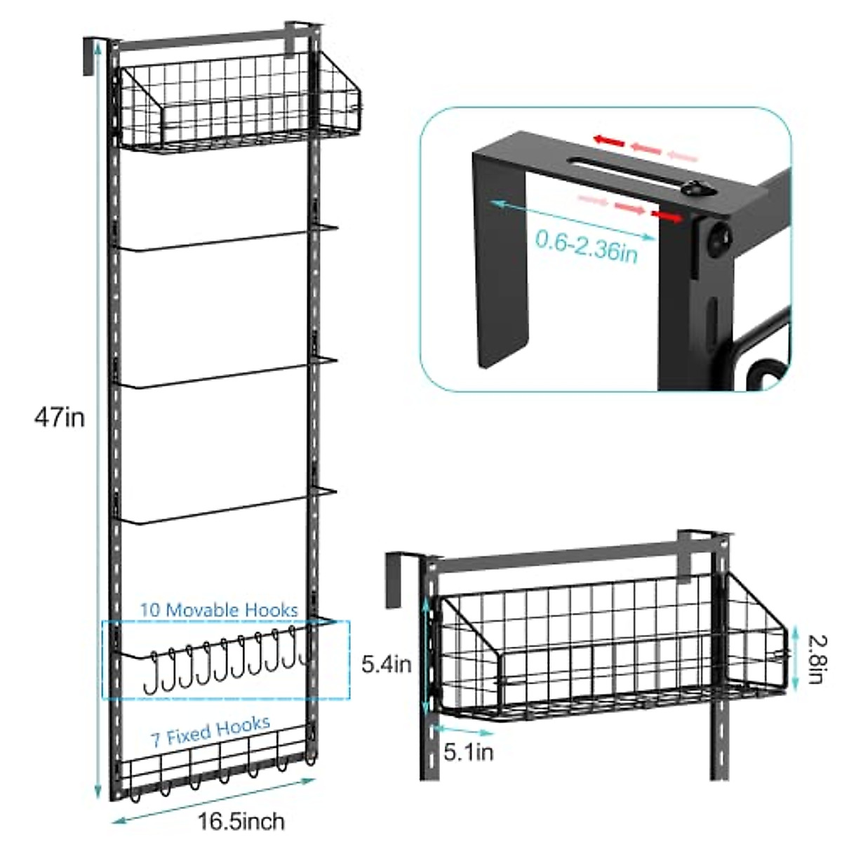 Yociyoga Metal Hat Racks for Baseball Caps, Over the Door Hat Organizer Hat Holder with Door Hooks & 17 Hat Hooks, Adjustable Tier Height Hat Hanger Hat Storage with Storage Basket, Black