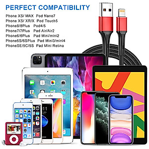 iPhone Charger, [Apple MFi Certified ] 3Pack 6FT USB A Cable, [Upgrade] Fast iPhone Charging Cord Cable Compatible with iPhone 11/11 Pro/11 Pro Max/X/XS/XR/XS Max/8/8 Plus(Red)