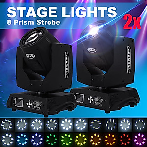 Samger 2 Pack 230W 7R Moving Head Light 8 Prism Full Motion Stage Light 14 Colors 17 GOBO Patterns Two-Way Rotation Supporting DMX512 Moving Head Spotlight DJ Light for Wedding Disco Club Music Party