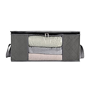 MANZOO Storage Bag Organizer Clothes Containers with Reinforced Handle for Comforters, Blankets, Bedding, Foldable Sturdy Zipper, Clear Window, 6 PC Pack, 35L, Grey