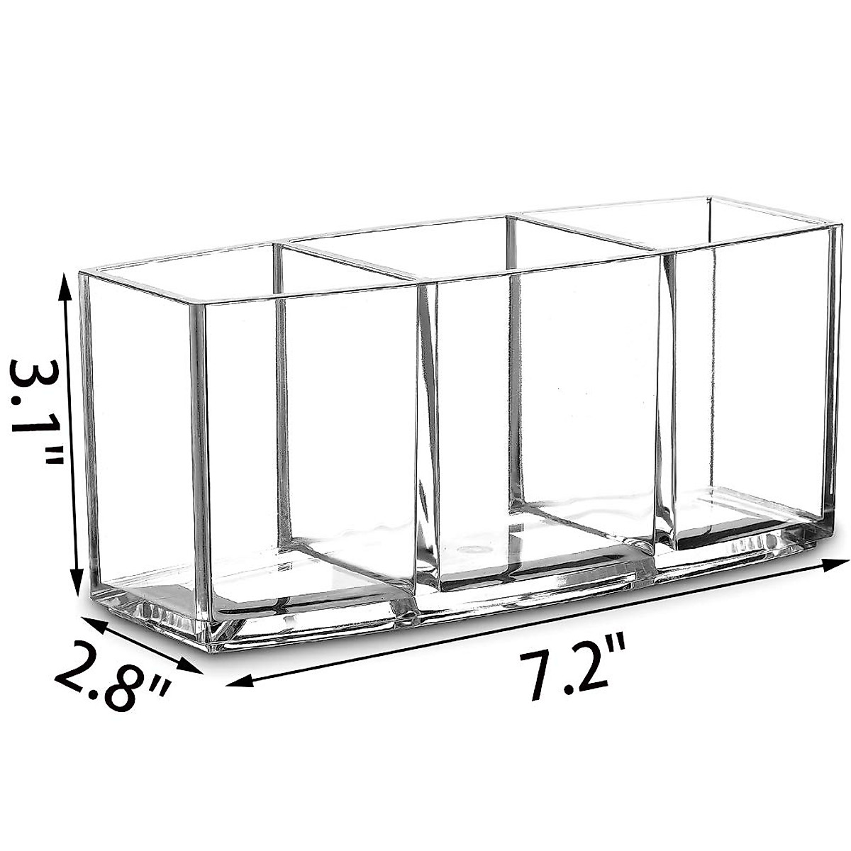 Acrylic Makeup Brush Organizer Holder Clear Cosmetic Brushes Storage with 3 Slots