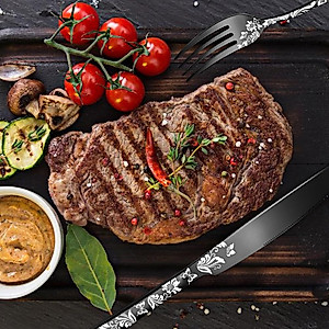 Aimilan 72 Pcs Black Silverware Set with Steak Knives Service for 12,Stainless Steel Creative Print Flatware Set,Mirror Polished Cutlery Utensil Set, Dishwasher Safe (72 Pcs Service for 12)