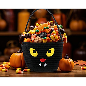 Teenyyou Halloween Trick or Treat Basket with Handle Cute Halloween Bucket Cotton Rope Woven Candy Bag Pumpkin Witch Cat Pig Storage Basket for Halloween Party Favor(3 Packs,Mixed Style)