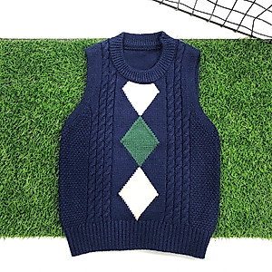 MSTOZE Baby Knit Sweater Vest Round-Neck Sleeveless Plaid Pullover for Size 1-4T Toddler Boys & Girls Royal/Blue